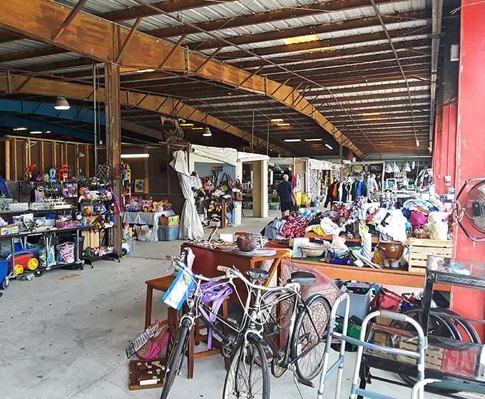 Welcome to retail therapy, flea market style. This indoor section houses everything from toys to household items, where "just browsing" becomes an extreme sport.
