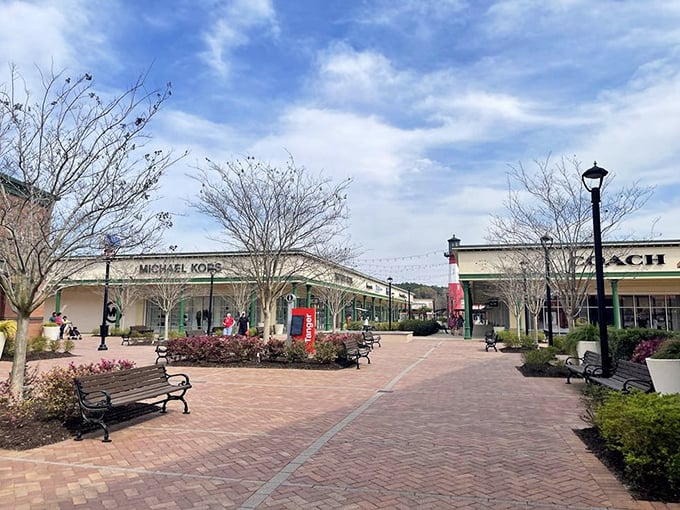 Michael Kors on one side, Coach on the other – the brick-paved walkways create a Main Street feel where your credit card is the mayor.
