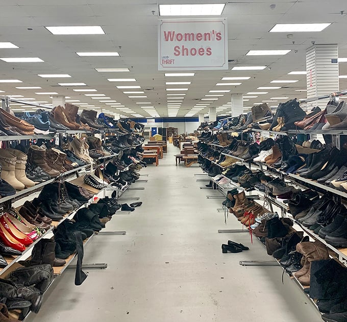 Shoe paradise stretches as far as the eye can see. More footwear options than Imelda Marcos could dream about, all waiting for their Cinderella moment.