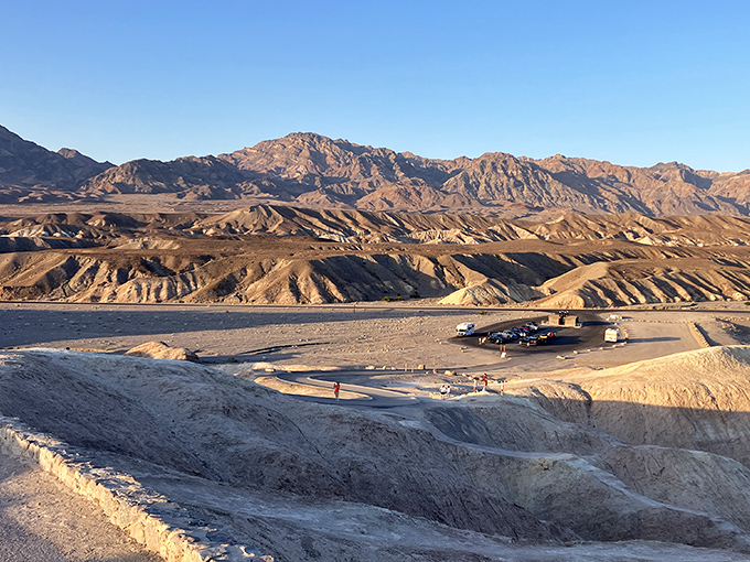 At Zabriskie Point, Mother Nature proves she's the ultimate sculptor, crafting badlands that would make Gaudí jealous.