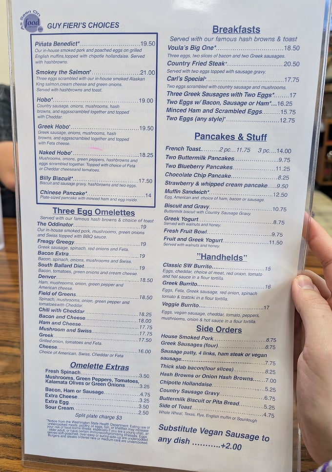 This menu isn't just a list of options—it's a roadmap to happiness. Note Guy Fieri's stamp of approval in the corner!