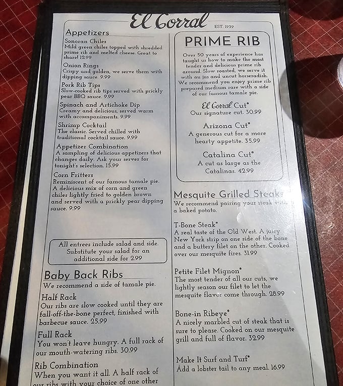 A menu that doesn't need fancy fonts or pretentious descriptions—just straightforward promises of mesquite-grilled perfection that have kept diners returning for generations.