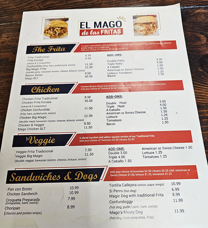 The menu reads like a love letter to Cuban-American cuisine, with fritas taking center stage in this delicious drama.