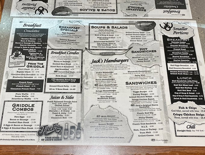 This menu isn't just a list of food – it's a roadmap to happiness. The breakfast section alone requires strategic planning and possibly a second stomach.