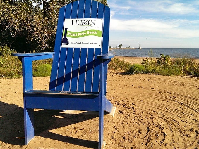 Huron's oversized blue chair: where adults can feel like kids again and everyone leaves with the same profile picture.