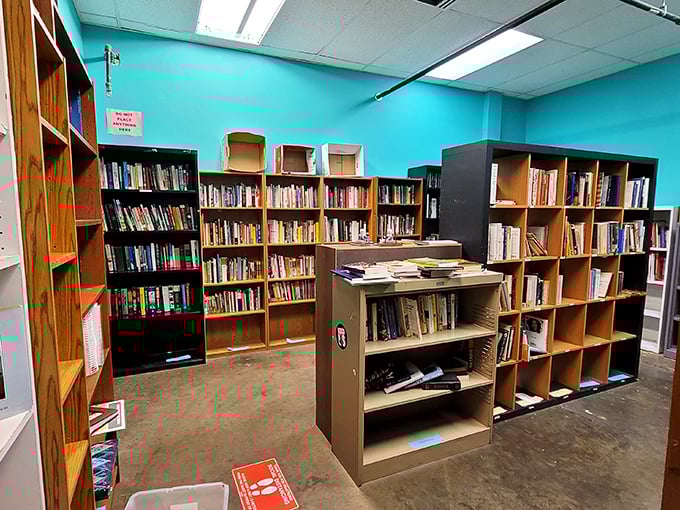 The book section's turquoise walls house literary treasures waiting for their next chapter with you. Bibliophiles, prepare to lose track of time!