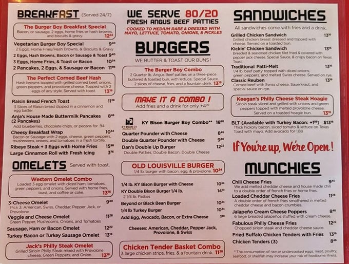 This menu isn't just a list of food—it's a roadmap to happiness with "We butter & toast our buns" serving as the mission statement we all need.