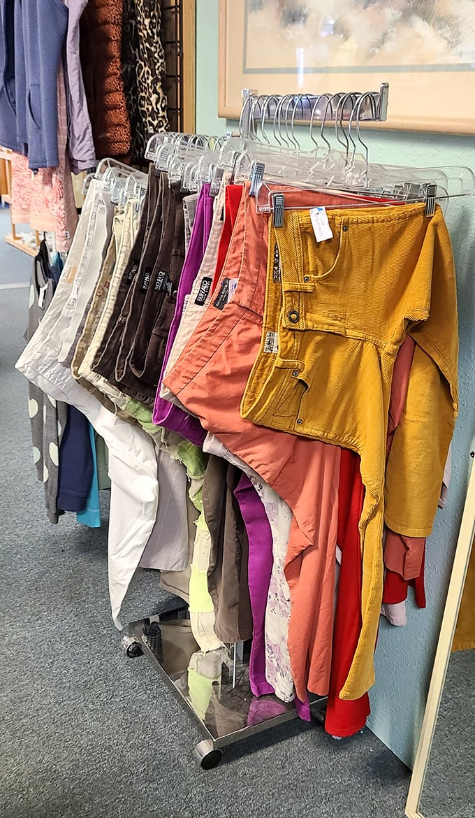The rainbow of denim options might make you question why you ever paid full price. That mustard pair is calling your name!