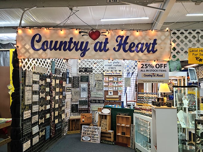 "Country at Heart" isn't just a booth name—it's a lifestyle philosophy displayed through charming signs that speak to your inner farmhouse decorator.