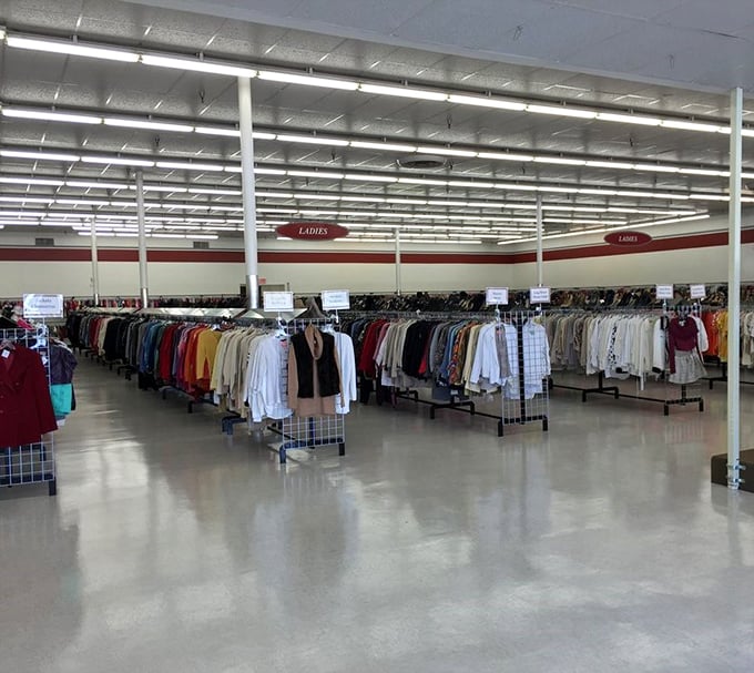 Endless racks stretch toward infinity, each one holding someone's future favorite outfit.