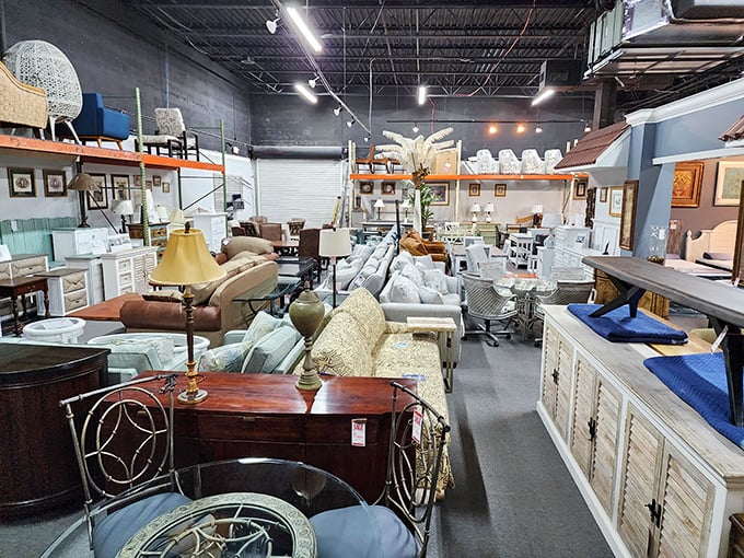 Like a well-organized archaeological dig, each section reveals artifacts of American home life—from plush sofas to elegant side tables waiting for their second act.