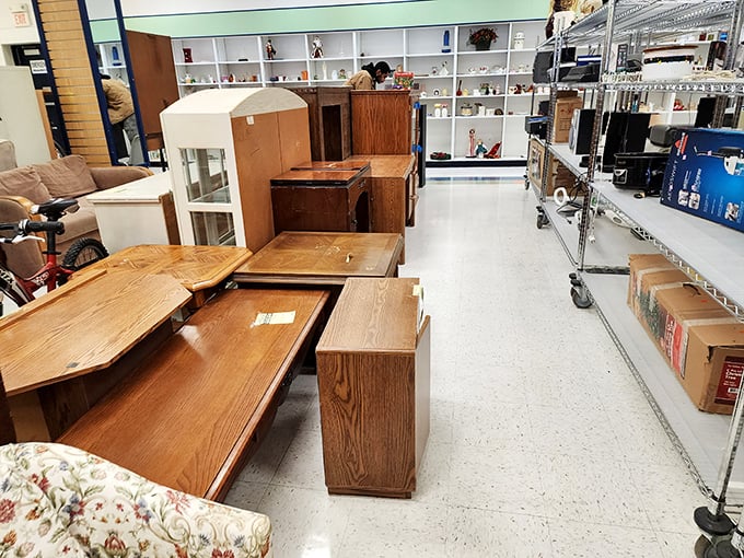 Solid oak meets vintage charm in the furniture section—where that perfect bookcase costs less than the assembly instructions for its big-box counterpart.