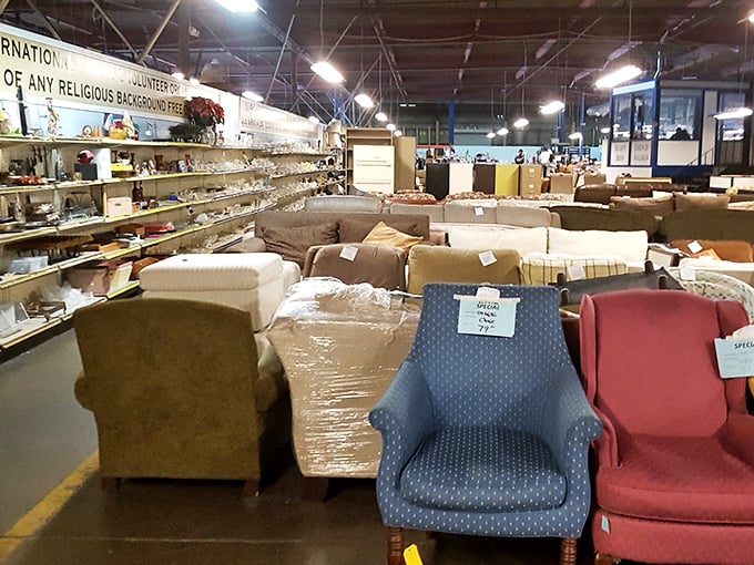A furniture wonderland where sofas of all personalities wait for their forever homes. That blue armchair is calling my name!