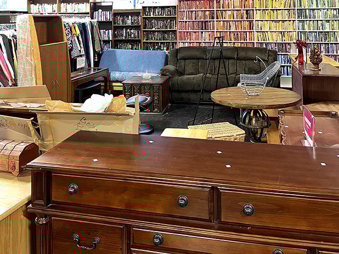 That dresser has stories to tell! The furniture section offers solid wood pieces that laugh in the face of today's particle board imposters.