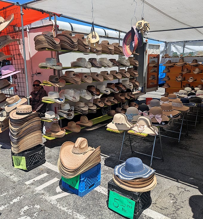 Hat heaven! From cowboy cool to beach-ready brims, this stall has more personality than a Hollywood casting call.