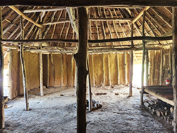 Inside these walls, ancient engineering meets functional design. The interior structure reveals wooden posts that have supported families for centuries—no IKEA instructions required.