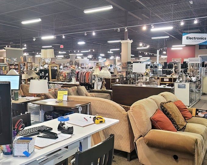 The TARDIS of thrift stores—somehow bigger on the inside than physics should allow. Clear signage means you won't need a GPS to navigate this treasure trove.