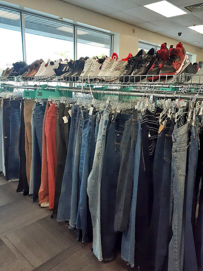 The denim rainbow—where your next favorite jeans await, perfectly broken in by someone else's adventures.