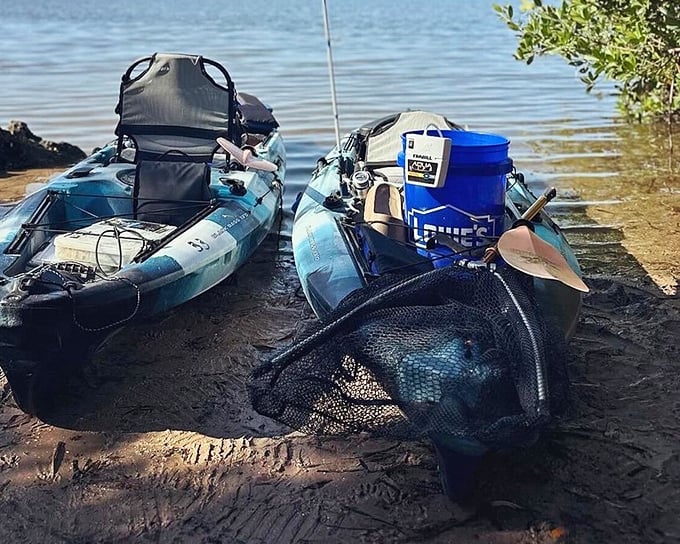 Adventure awaits at the water's edge. These kayaks aren't just recreational toys – they're your ticket to exploring Pine Island's hidden mangrove tunnels.