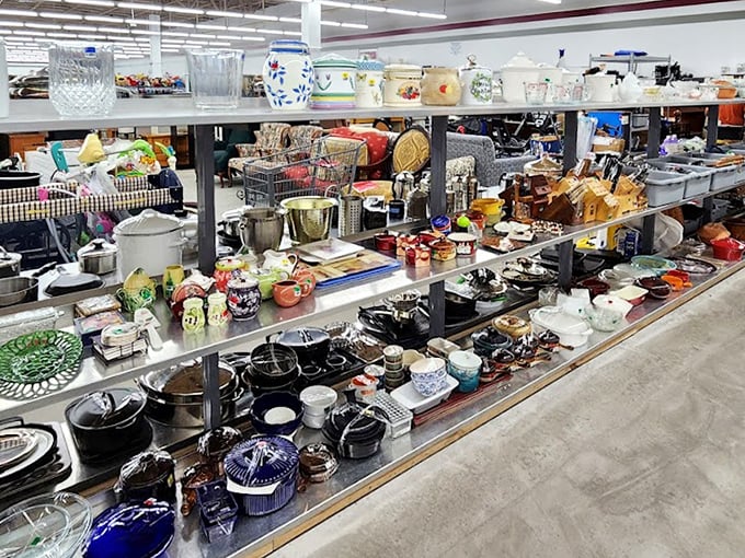 Kitchen gadget heaven where your grandmother's favorite casserole dish awaits reunion. Every pot tells a story—some more mysterious than others.