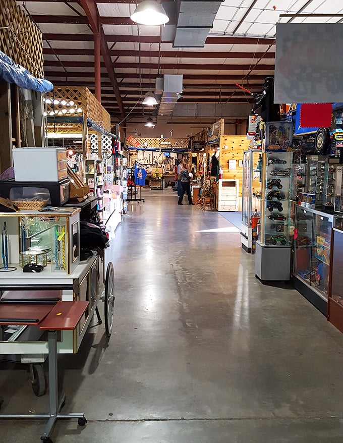 Wide, polished concrete walkways invite exploration, with each turn promising new discoveries and unexpected treasures.