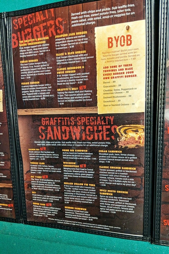 A menu that doesn't need a translator—just an appetite. Each description promises comfort food elevated through quality, not pretension.
