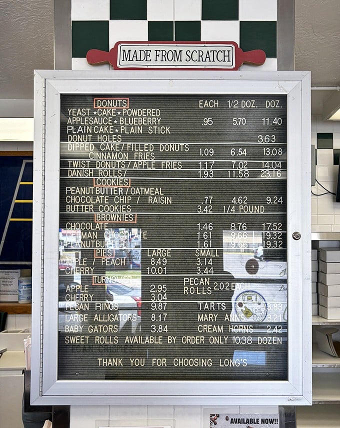 "Made From Scratch" isn't just a sign—it's a philosophy. This menu board has witnessed countless first-timers experiencing decision paralysis.