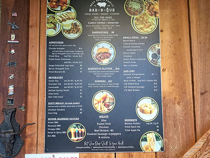 The menu board tells you everything you need to know: this place isn't about fancy descriptions or chef bios—it's about meat that speaks for itself.
