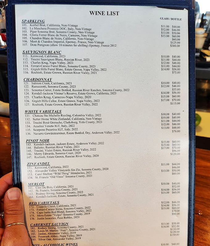 A wine list that reads like a love letter to Northern California vineyards. Decision paralysis has never been so delicious.
