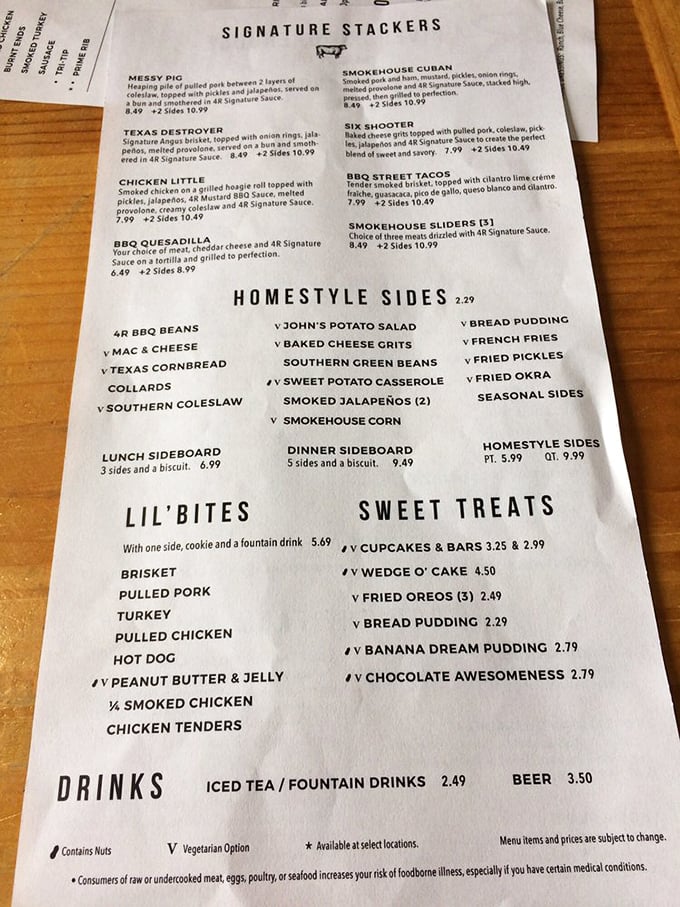 This menu isn't just a list of options—it's a roadmap to happiness with "Signature Stackers" that could make a vegetarian question their life choices.