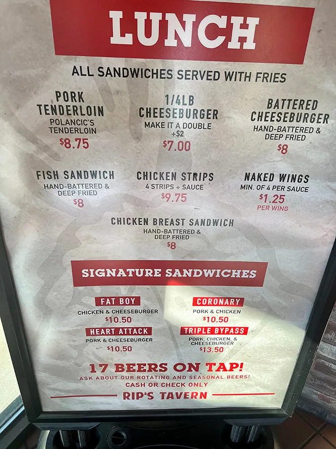 A menu that gets straight to the point—no foams, no reductions, just hand-battered goodness that's kept folks coming back since the Great Depression.