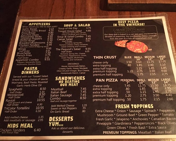 A menu that cuts to the chase – when you're this confident in your pizza, you don't need fancy descriptions or pretentious food terminology.