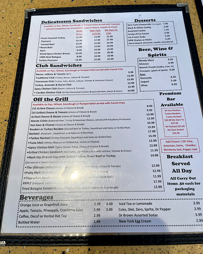 The menu reads like a love letter to deli classics. Choosing between the Reuben and the pastrami might be the hardest decision you'll make all day.