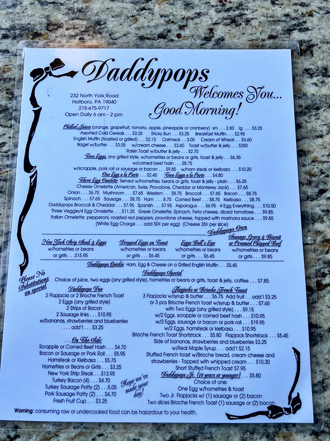 The handwritten menu promises comfort food classics that'll make your grandmother jealous of someone else's cooking.