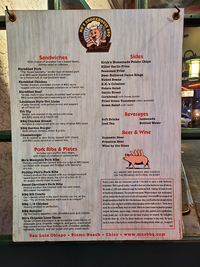 A menu that respects the fundamentals. No molecular gastronomy or deconstructed nonsense here – just the timeless promise of meat properly introduced to smoke and time.