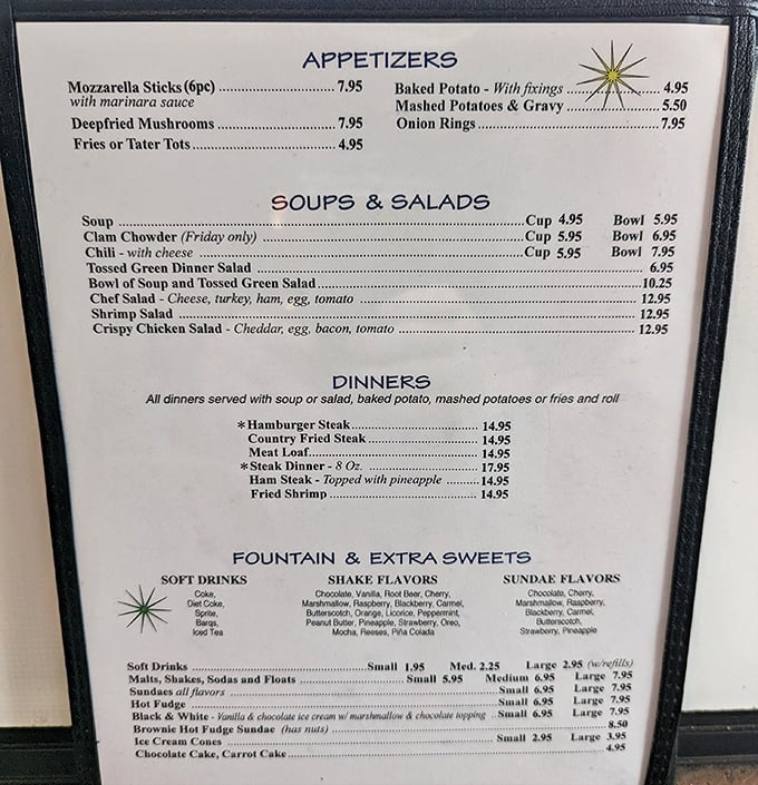 A menu that doesn't need fancy fonts or trendy ingredients – just honest food that's stood the test of time.