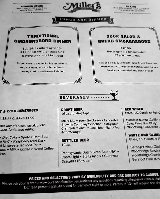 The menu lays out the battle plan for your taste buds' impending adventure. Choose your own culinary destiny—traditional or lighter fare.
