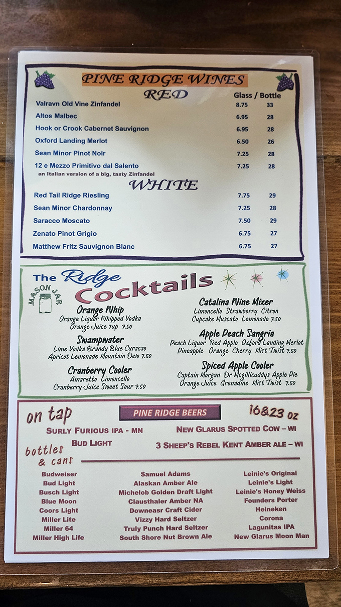 The drink menu reads like a love letter to Wisconsin's thirst—from Spotted Cow to cranberry concoctions that honor local harvests.