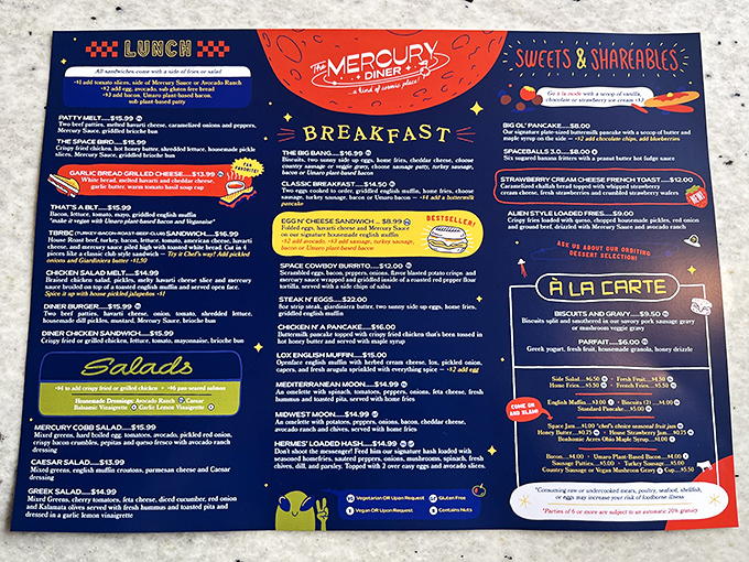 This menu isn't just a list—it's a roadmap to culinary bliss. The "Space Cowboy Burrito" alone is worth the interstellar journey.