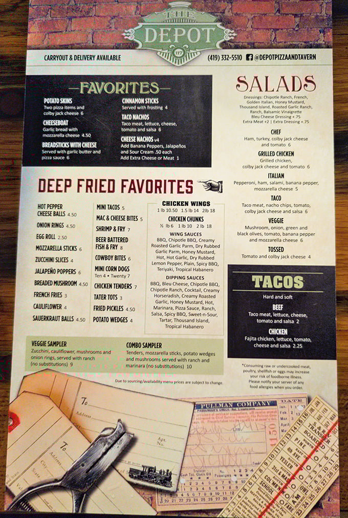 This menu isn't just a list of food—it's a treasure map. Note the impressive array of wing sauces and deep-fried favorites that would make a cardiologist wince. 