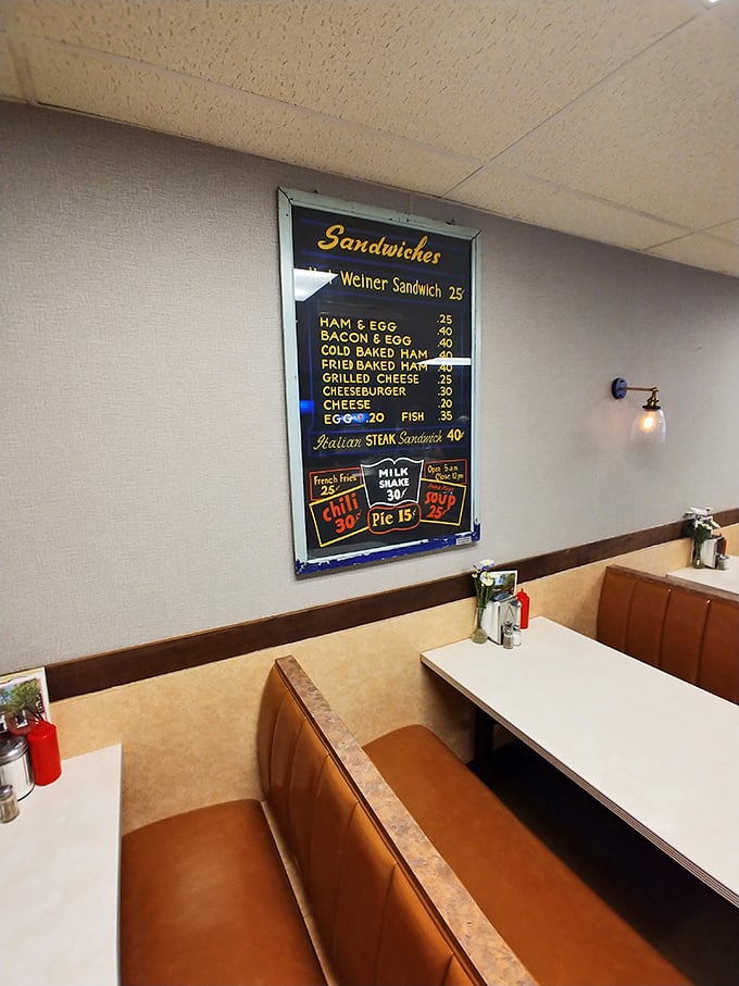 Simplicity is the ultimate sophistication on this no-nonsense menu board. When prices look like they're from another era, you know you're somewhere special.