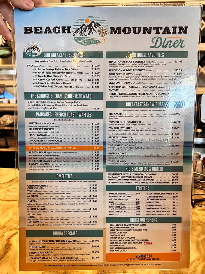 The menu at Beach Mountain is like a good novel—you want to experience every page. The "Classic" Steak & Eggs beckons.