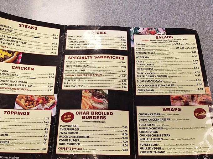 The menu at Chubby's reads like a love letter to Philadelphia street food. Decisions, decisions – though we all know what you're really here for.