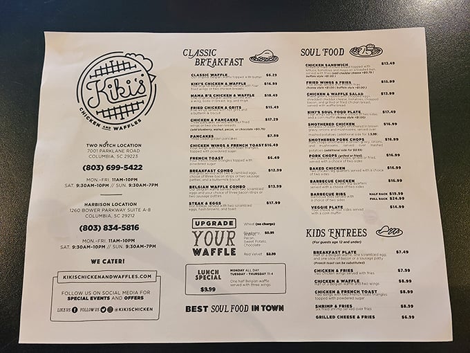 The menu reads like a love letter to Southern comfort, with chicken and waffles taking center stage in this delicious drama.