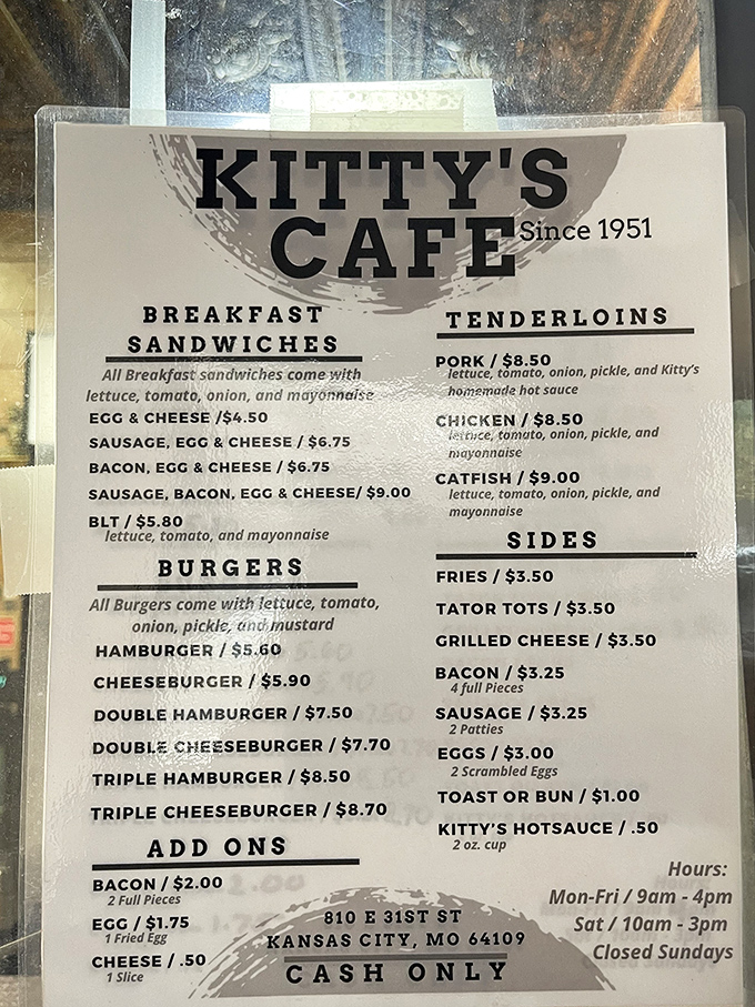 A menu of beautiful simplicity. No foam, no fusion, no fuss—just breakfast sandwiches, burgers, and those legendary tenderloins.