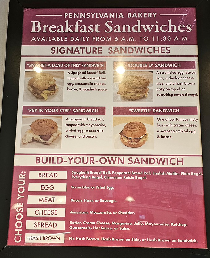 Breakfast sandwiches that defy gravity and convention—the "Spaghet-a-Load of This" proves that pasta for breakfast isn't just for college students anymore.