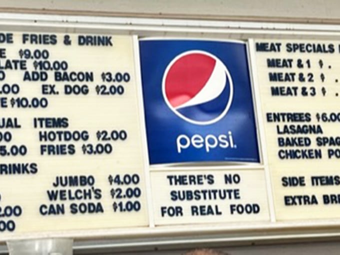 "There's no substitute for real food" proclaims the menu board – perhaps the most honest advertising you'll ever encounter in your eating adventures.