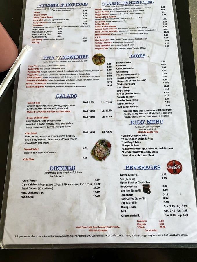 This menu isn't just a list of food—it's a roadmap to happiness. The simple, straightforward offerings remind us that sometimes the classics need no improvement.