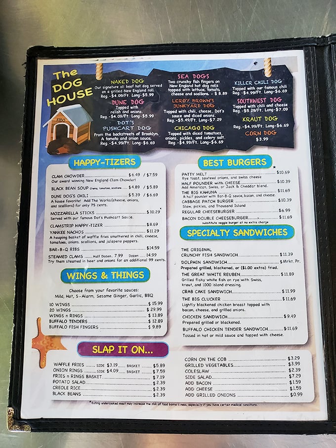 The menu reads like a love letter to comfort food classics, with hot dogs getting the star treatment they so rarely receive in fine dining.