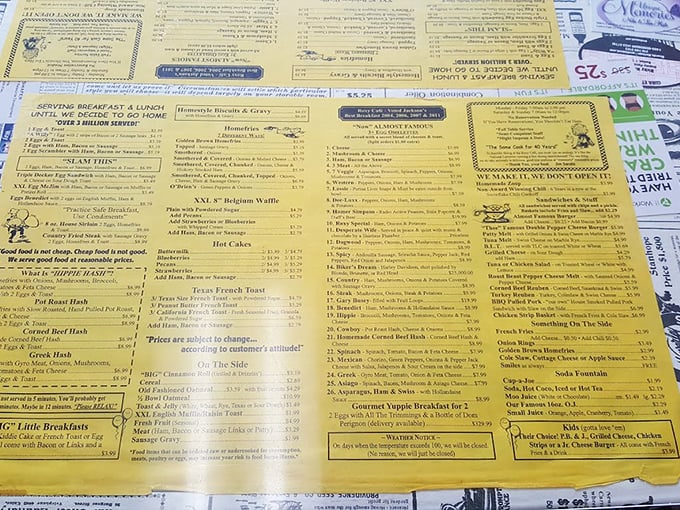 This isn't your typical laminated menu – it's a roadmap to breakfast nirvana, complete with handwritten specials.